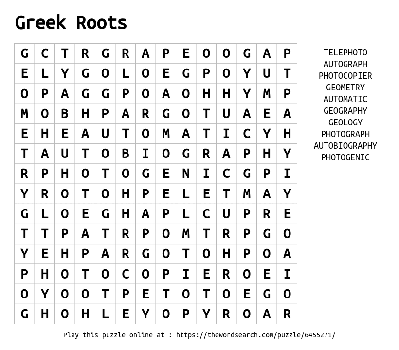 Download Word Search on Greek Roots