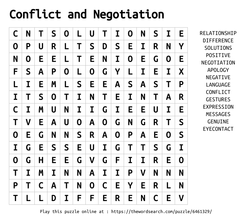 Conflict and Negotiation Word Search