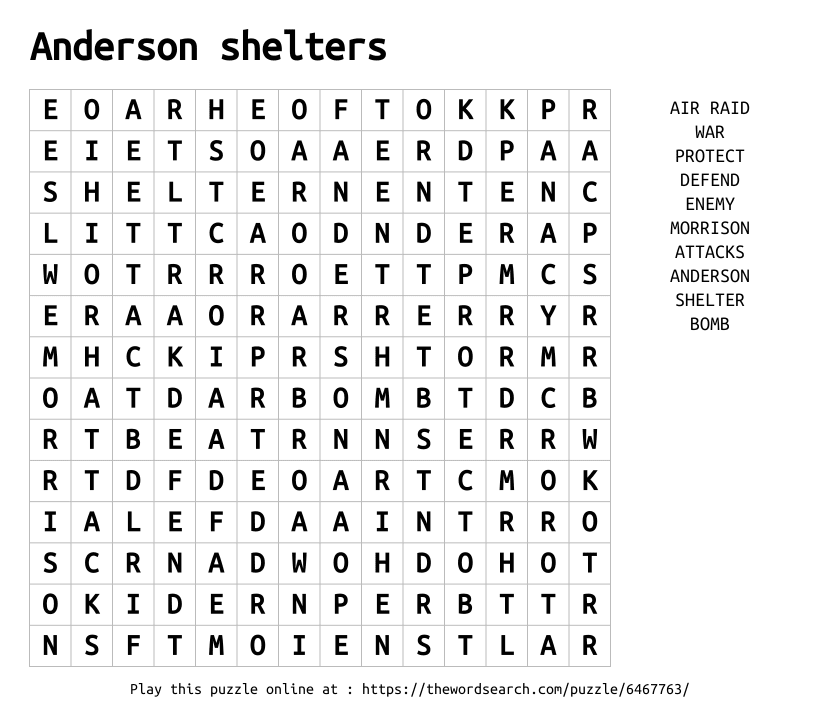 Download Word Search on Anderson shelters