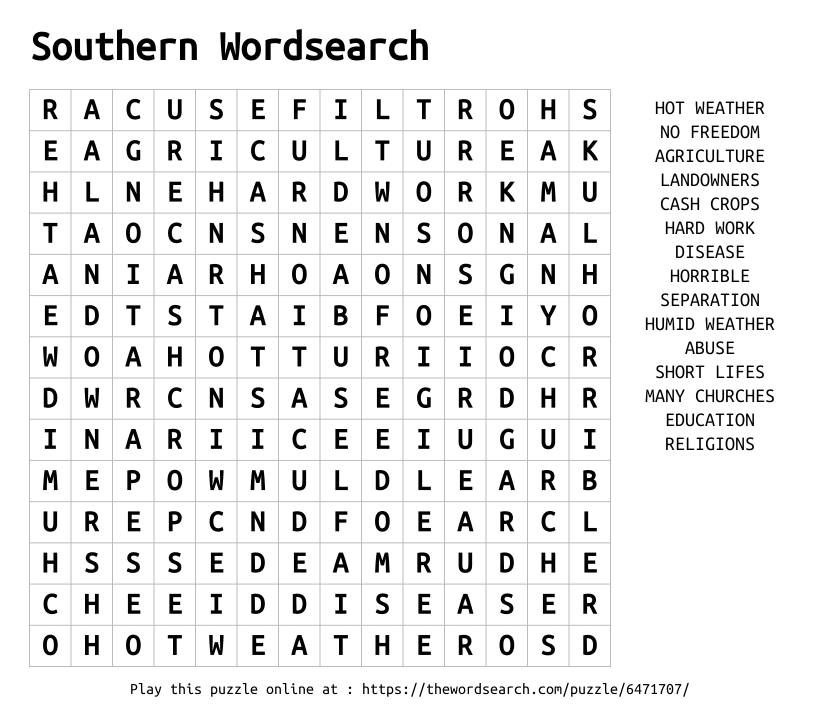 Download Word Search on Southern Wordsearch