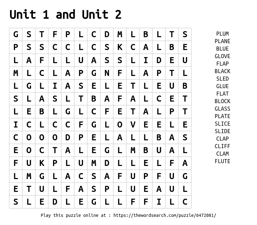 Download Word Search on Unit 1 and Unit 2