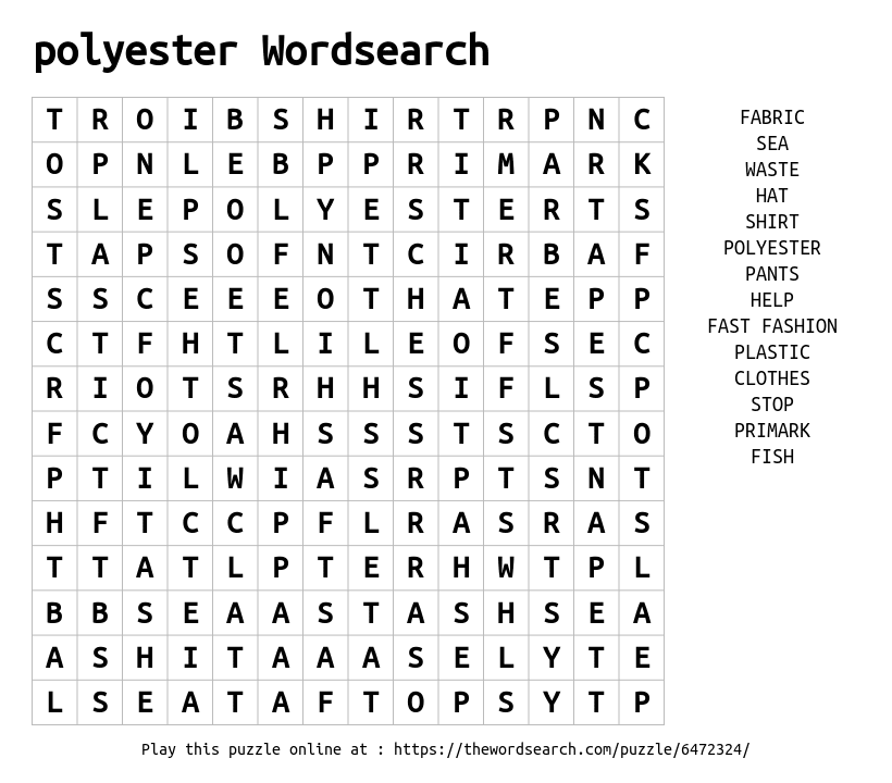 Download Word Search on polyester Wordsearch