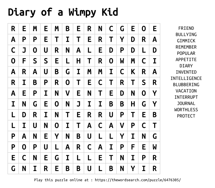 Download Word Search on Diary of a Wimpy Kid