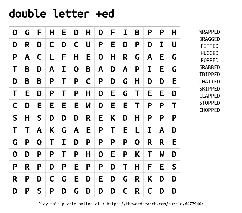 double letter +ed Word Search