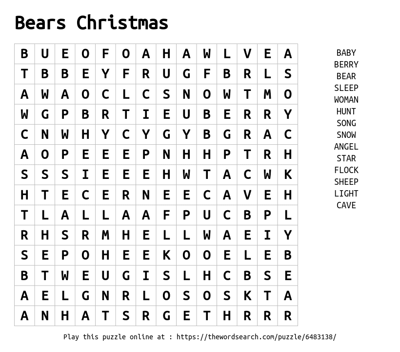 Download Word Search on Bears Christmas