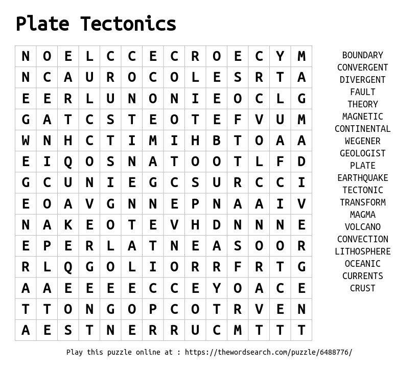 Download Word Search on Plate Tectonics