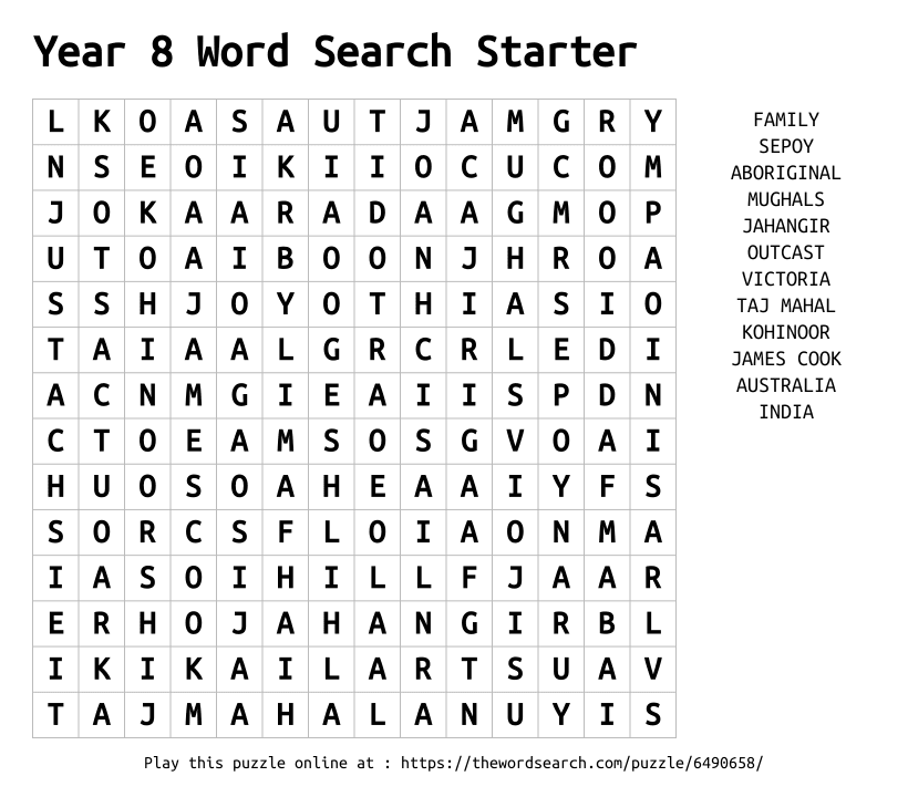 Download Word Search on Year 8 Word Search Starter