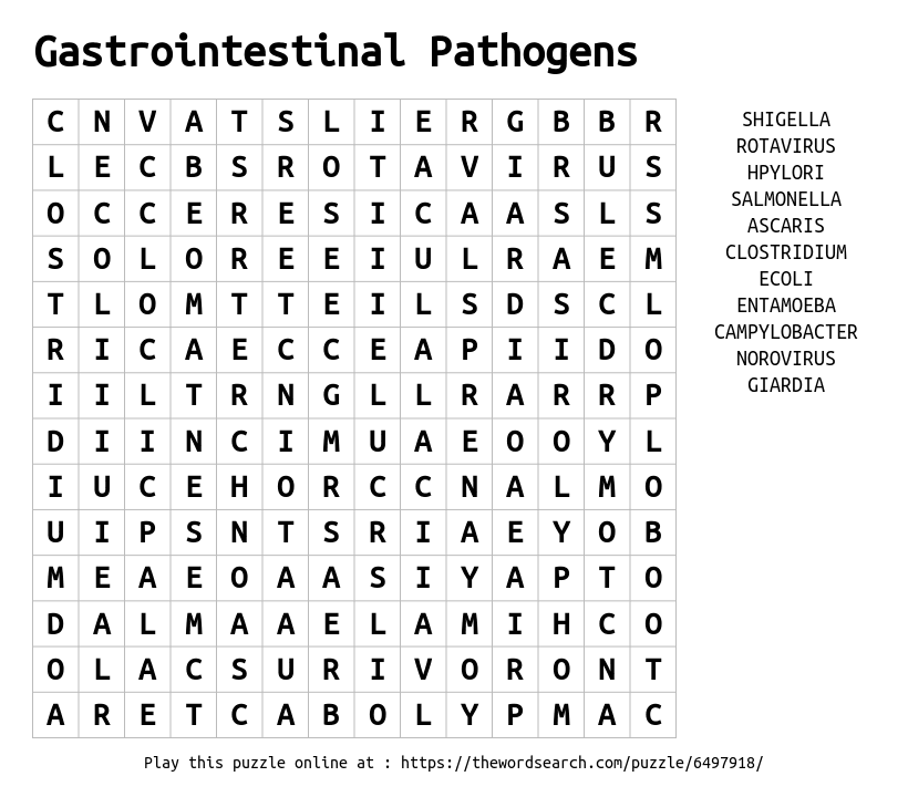Download Word Search on Gastrointestinal Pathogens
