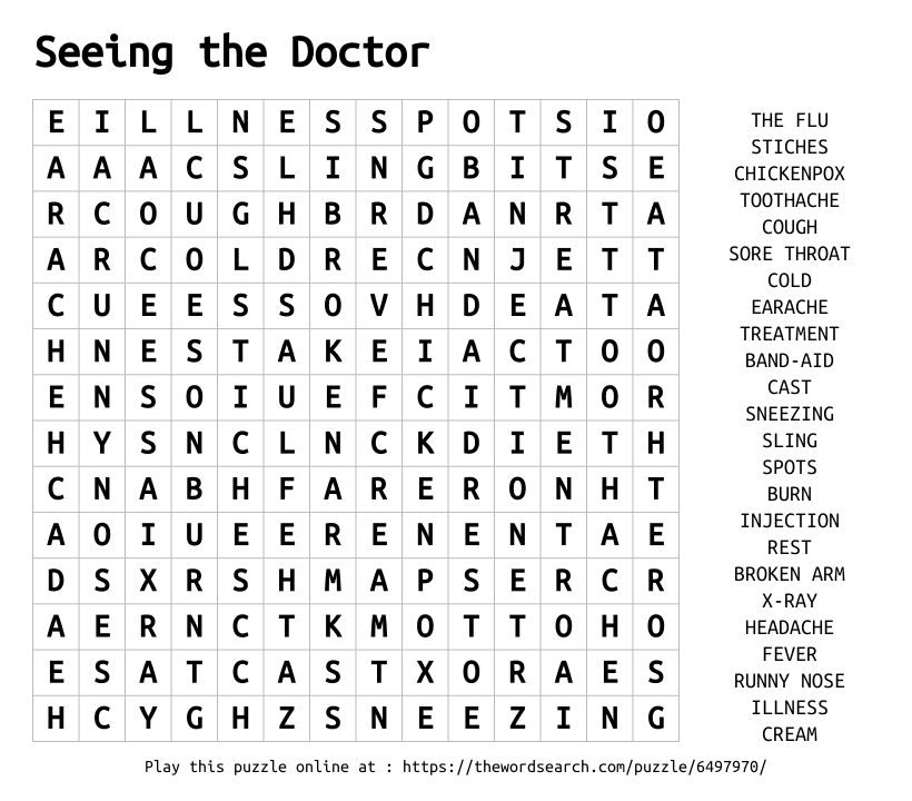 Seeing the Doctor Word Search