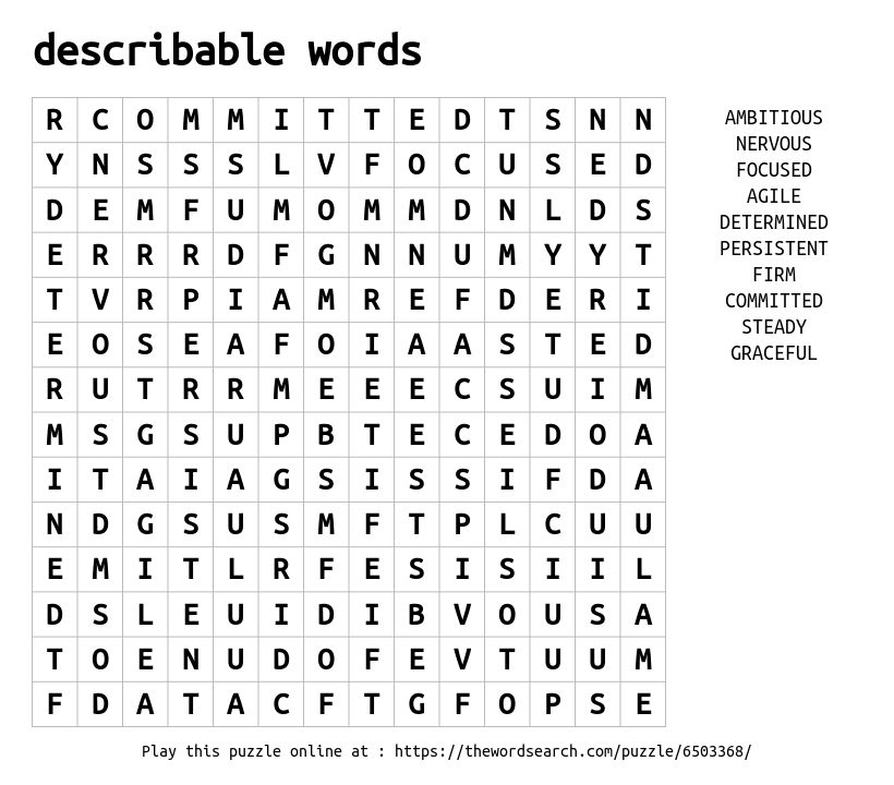 describable words Word Search