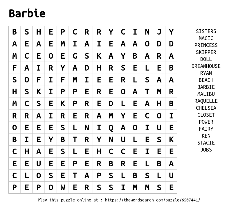 Download Word Search on Barbie
