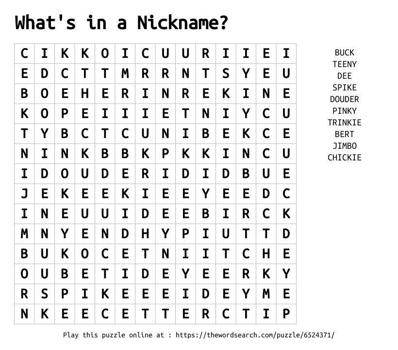 Download Word Search on What's in a Nickname?