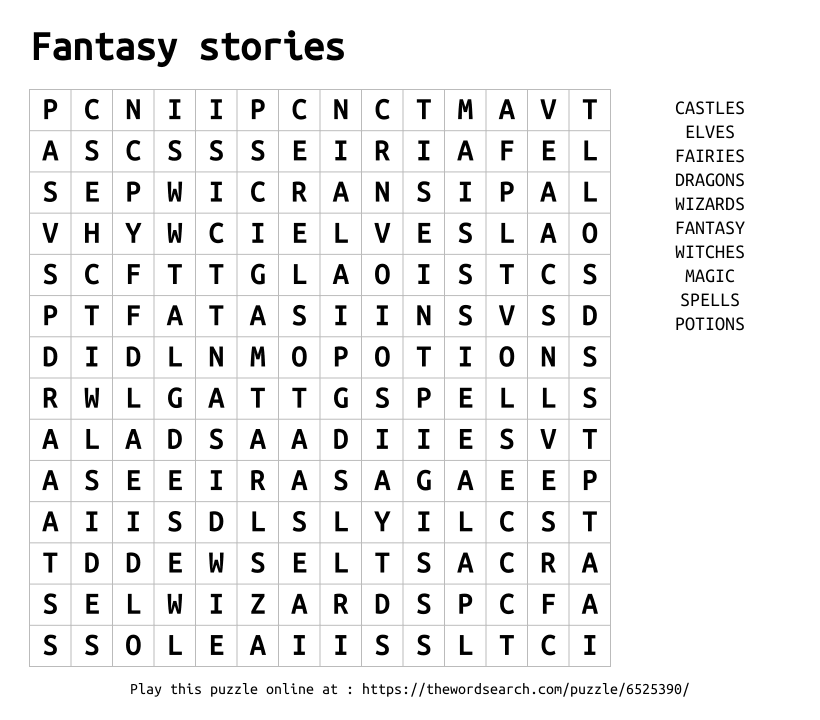 Download Word Search on Fantasy stories