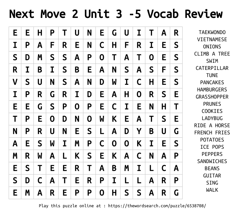 Next Move 2 Unit 3 -5 Vocab Review Word Search