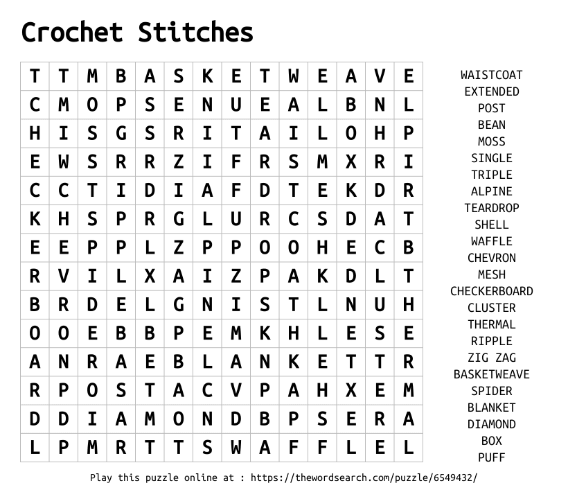Download Word Search on Crochet Stitches
