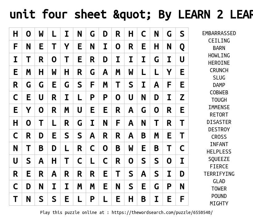 Download Word Search on unit four sheet " By LEARN 2 LEARN"