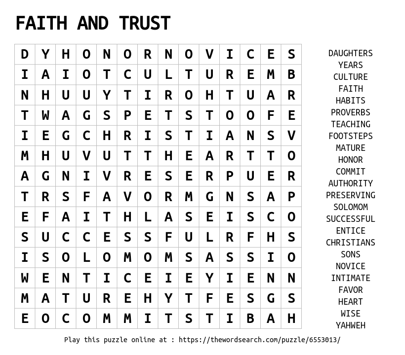 Download Word Search on FAITH AND TRUST