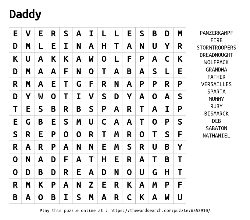 Daddy Word Search