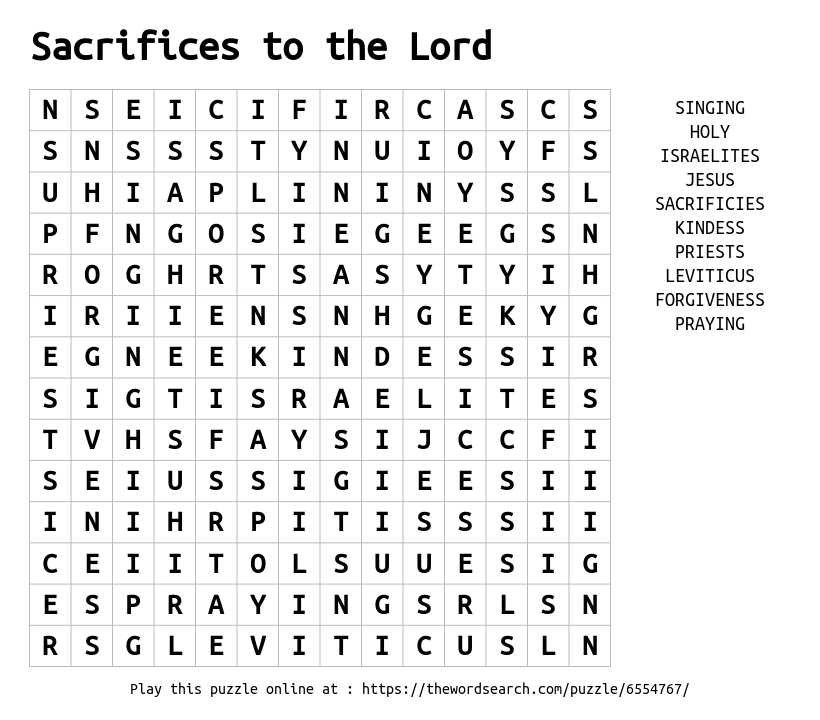 Download Word Search on Sacrifices to the Lord
