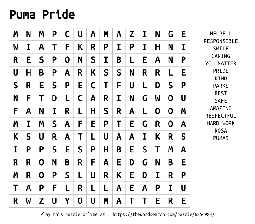 Download Word Search on Puma Pride