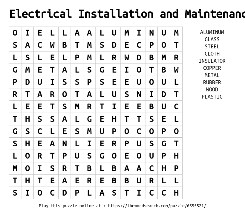 Electrical Installation and Maintenance Word Search