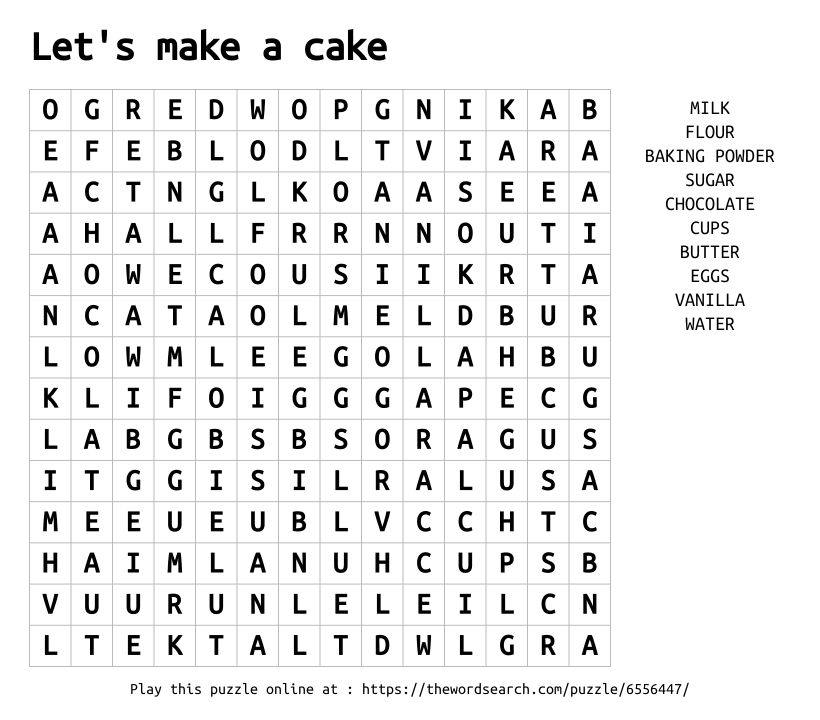 Let's make a cake Word Search