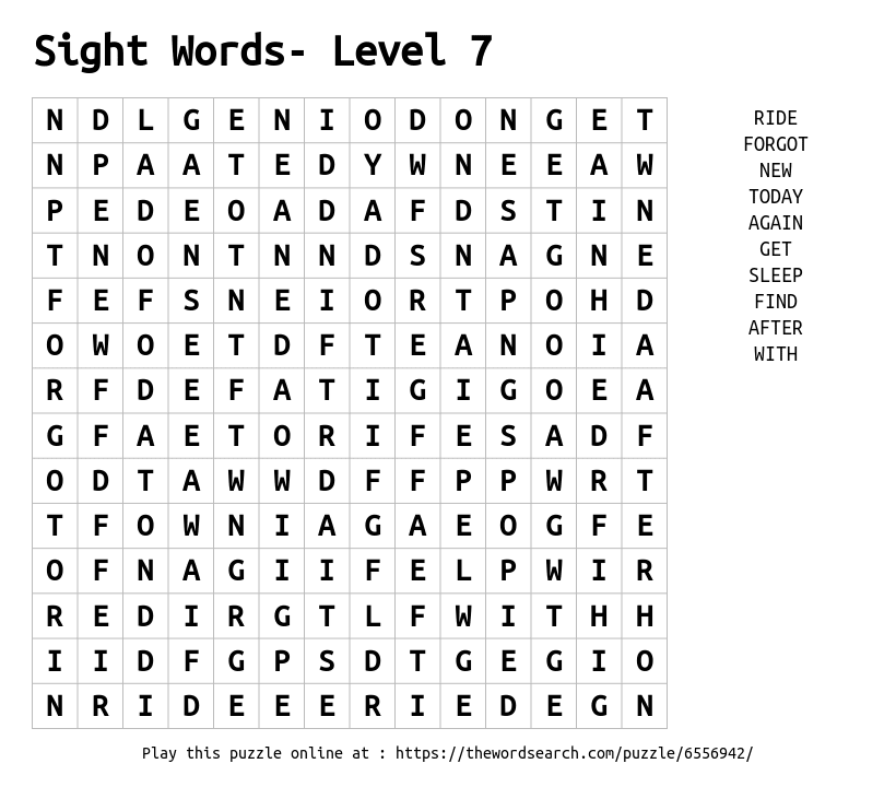 Download Word Search on Sight Words- Level 7