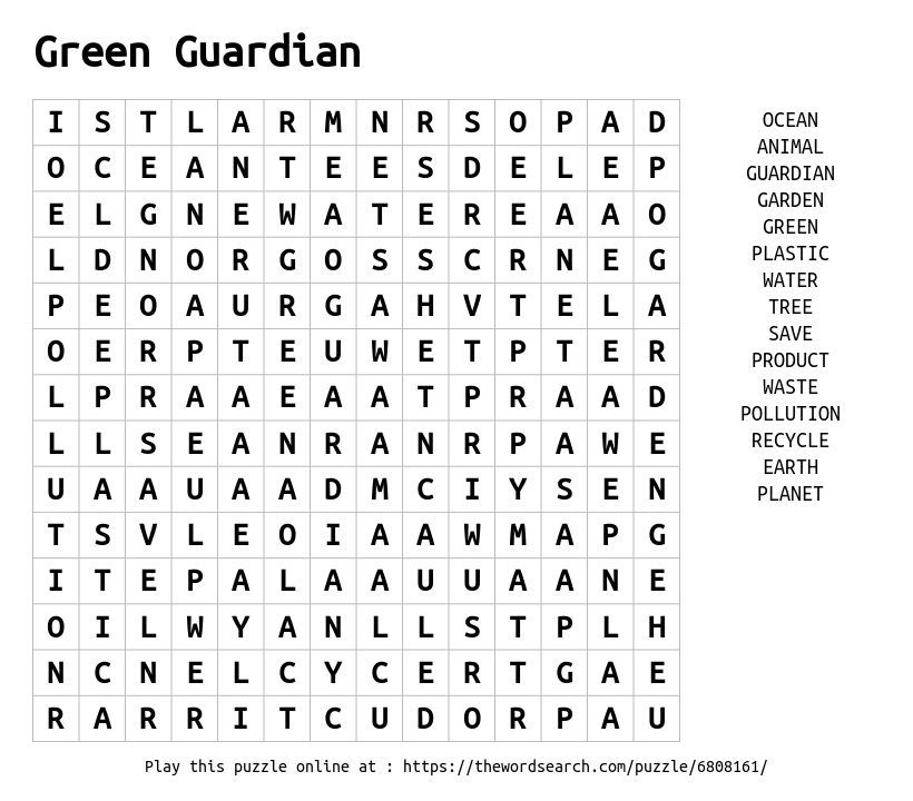 Green Guardian Word Search