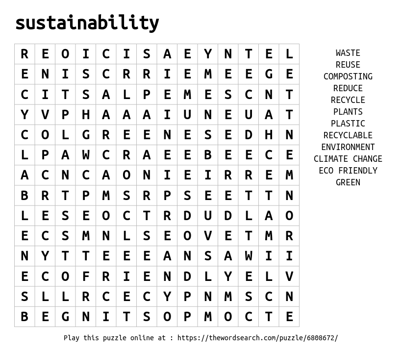 sustainability Word Search