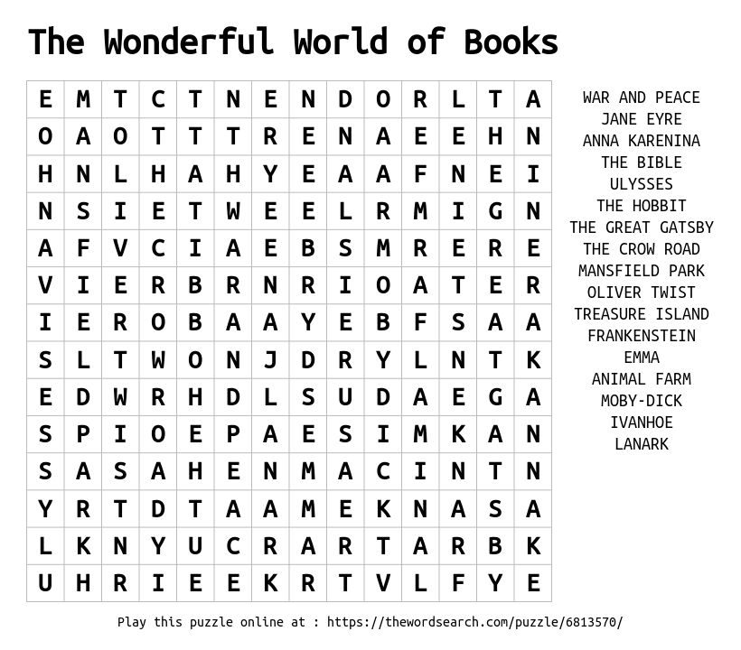 Download Word Search on The Wonderful World of Books