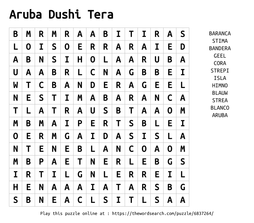 Download Word Search on Aruba Dushi Tera