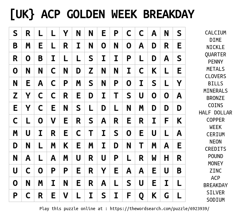 Download Word Search on [UK} ACP GOLDEN WEEK BREAKDAY