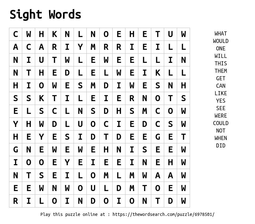 Download Word Search on Sight Words