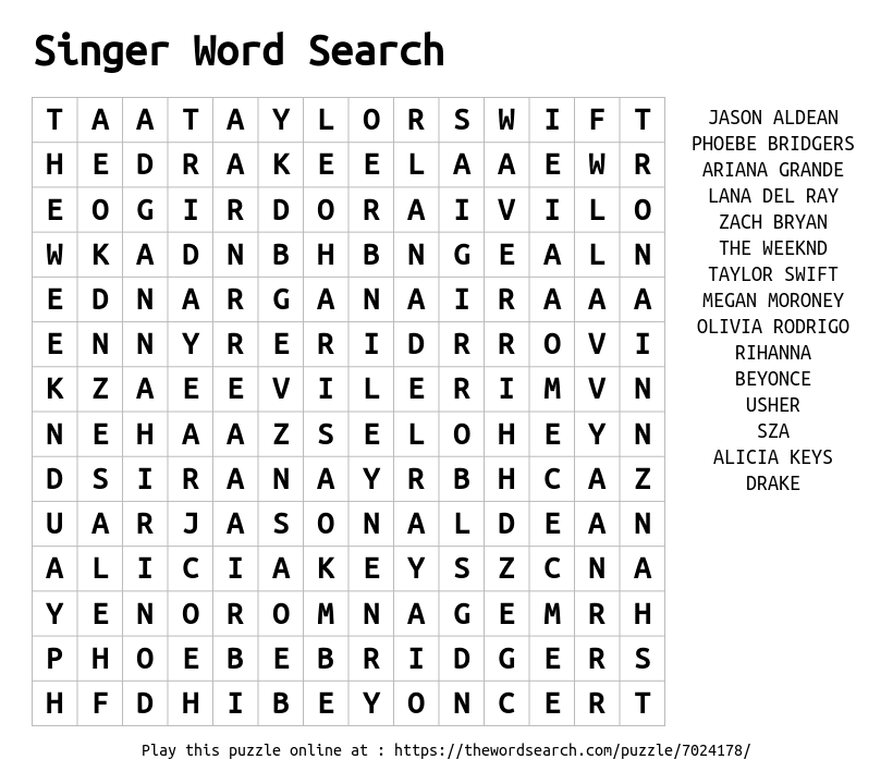 Download Word Search on Singer Word Search