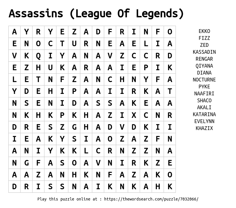 Download Word Search on Assassins (League Of Legends)