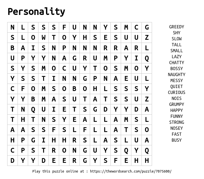 Download Word Search on Personality