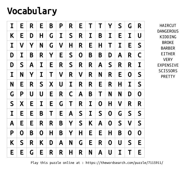 Vocabulary Word Search