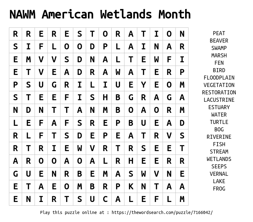 NAWM American Wetlands Month Word Search
