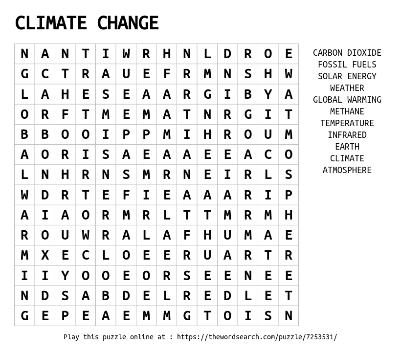 Download Word Search on CLIMATE CHANGE