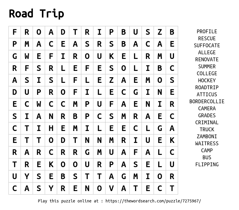 Download Word Search on Road Trip