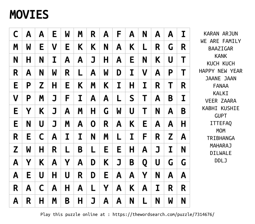 Download Word Search on MOVIES