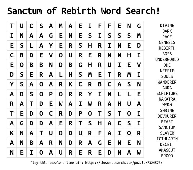 Download Word Search on Sanctum of Rebirth Word Search!
