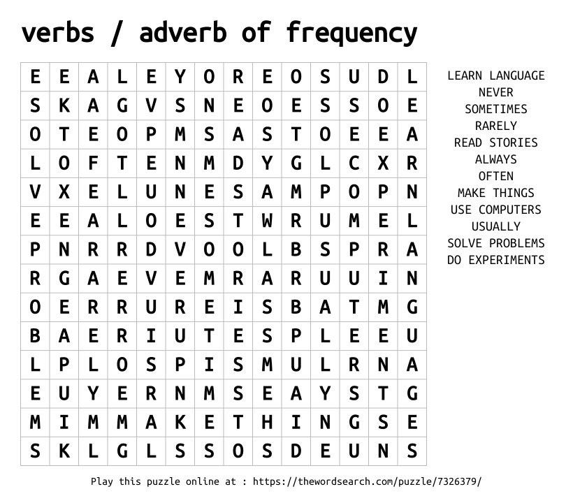 verbs / adverb of frequency Word Search