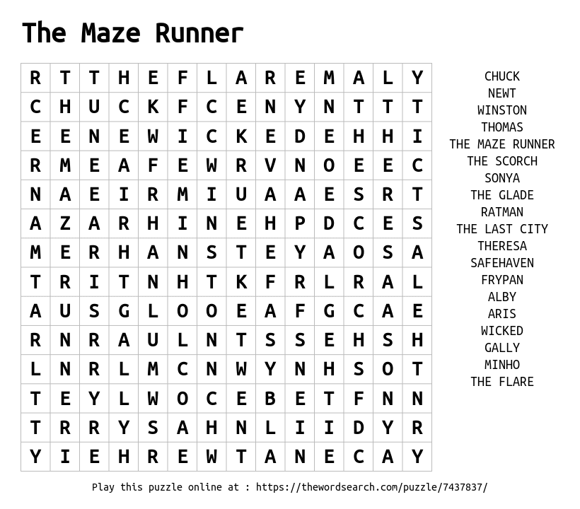 The Maze Runner Word Search