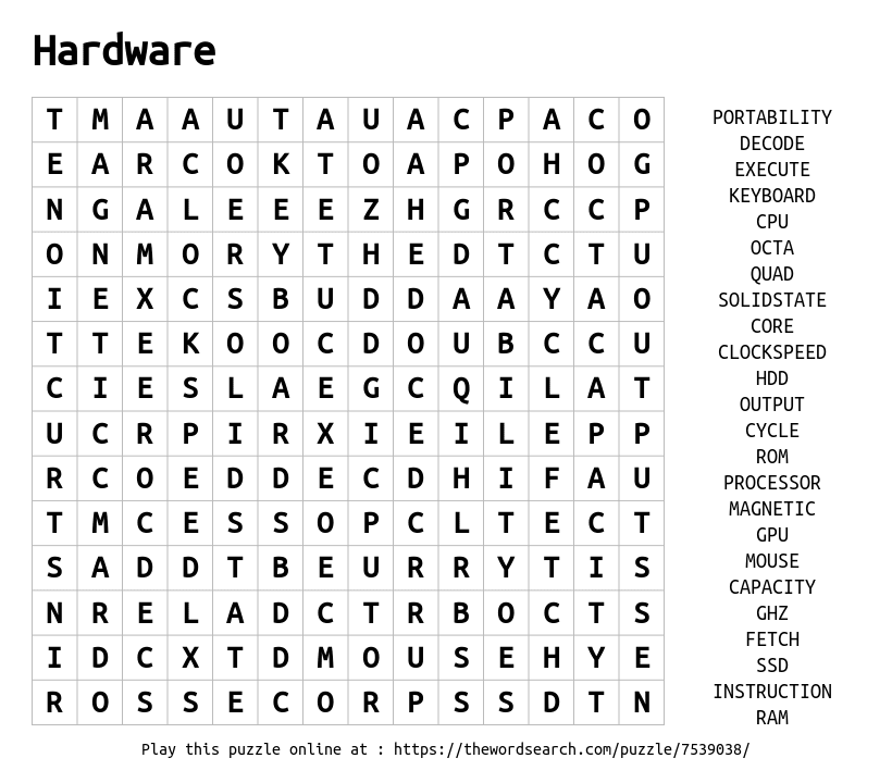 Hardware Word Search