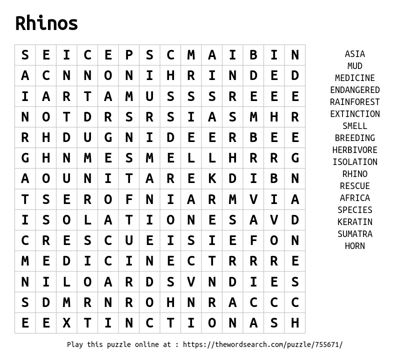 Download Word Search on Rhinos