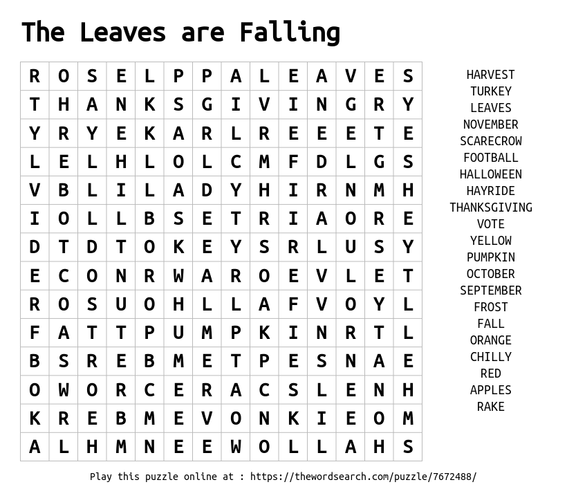 The Leaves are Falling Word Search