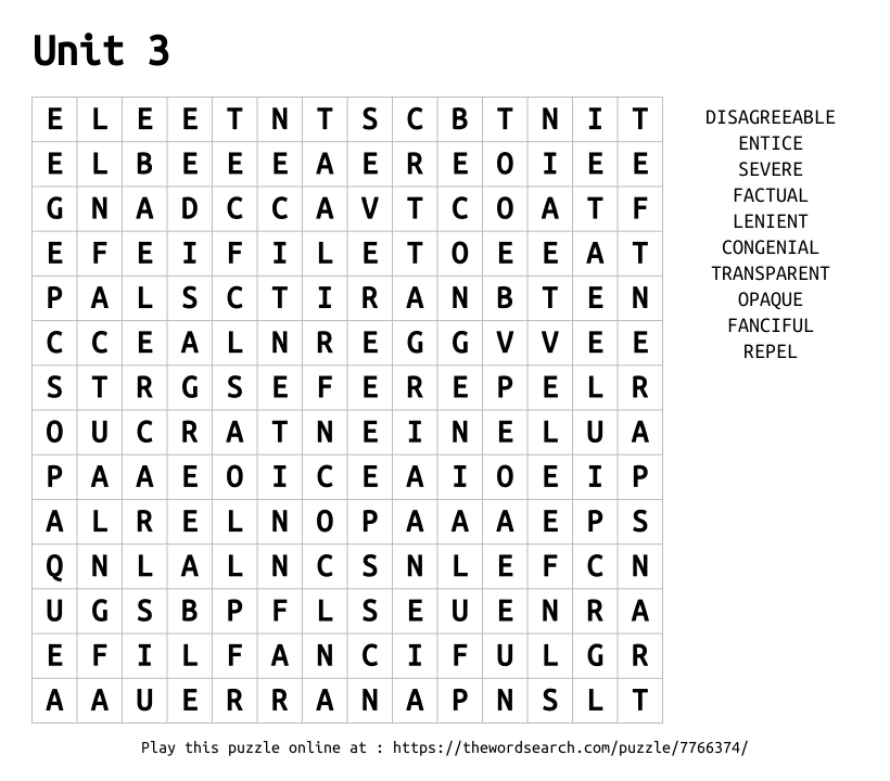 Unit 3 Word Search