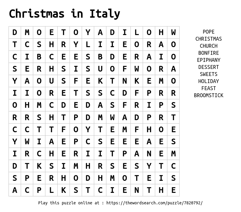 Download Word Search on Christmas in Italy
