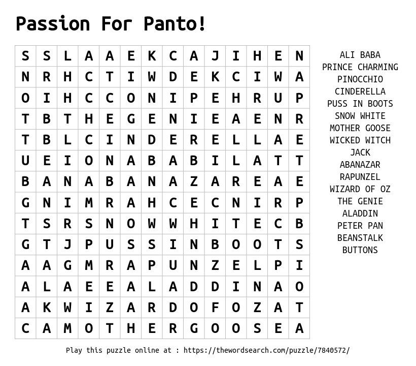 Download Word Search on Passion For Panto!